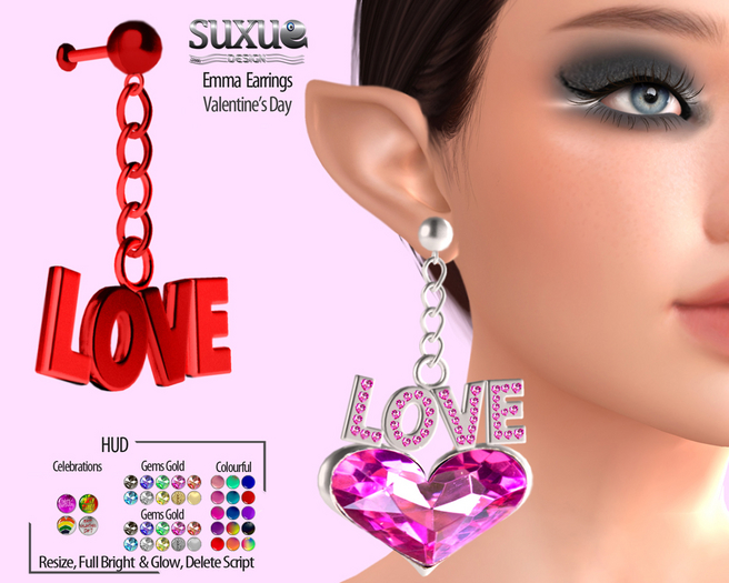 Second Life Marketplace - SuXue - Earrings Valentine Demo